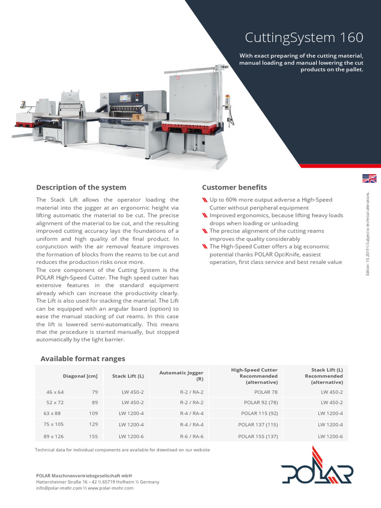 POLAR CuttingSystem-160 Productsheet | PDF