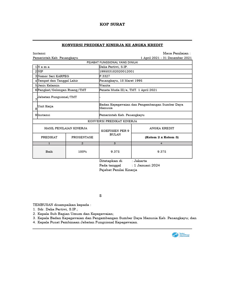CONTOH PAK Konversi Predikat Kinerja Pengangkatan Perpindahan Dari ...