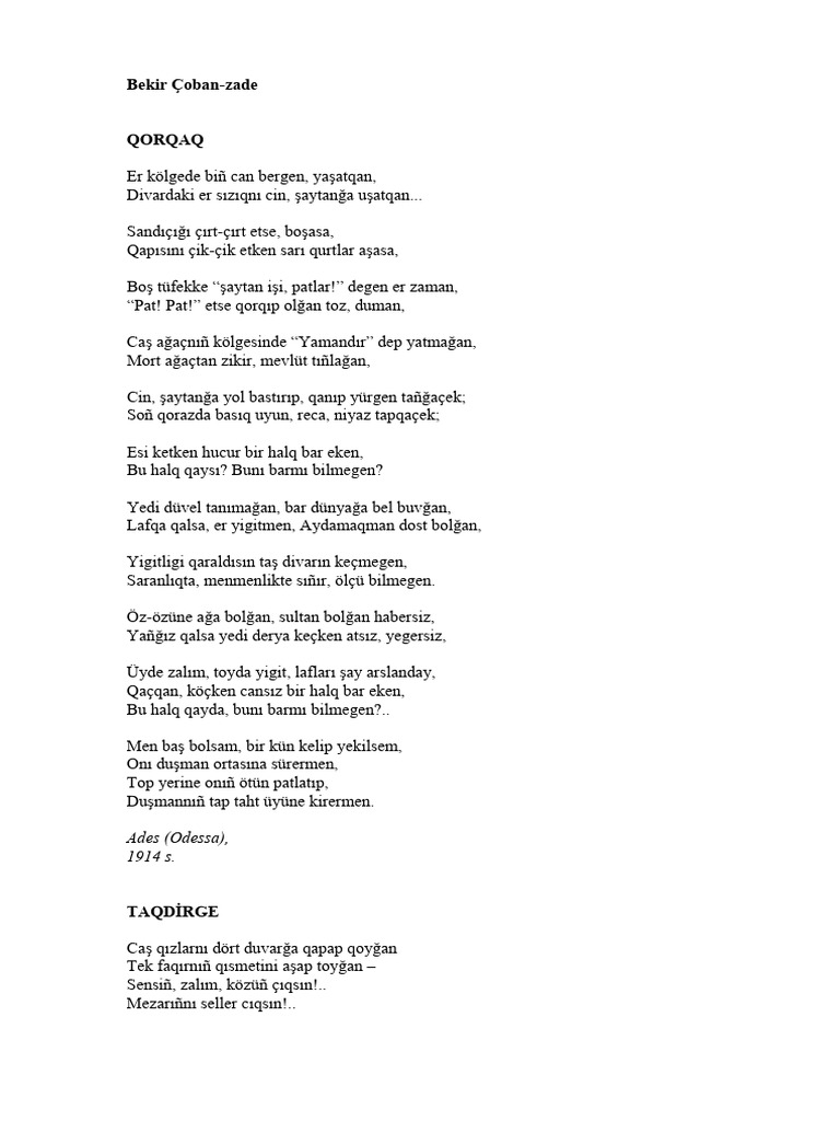 Bekir Choban Zade Shiirler Lat Pdf