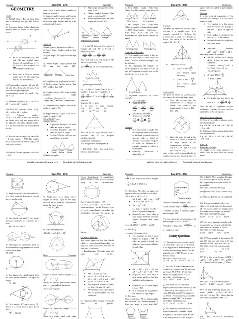 Geometry: Medians of A Triangle. It Is Also Called | PDF | Triangle | Angle