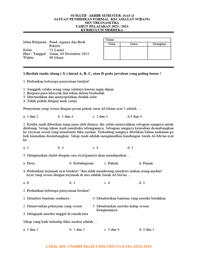 Sas 1 Paidbp KLS 5 BLSR 23-24 | PDF