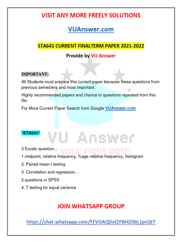 STA641 Current Final Term Papers 2022 | PDF
