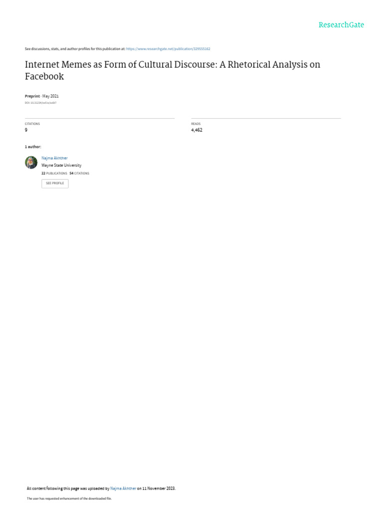 Internet Memes As Form of Cultural Discourse: A Rhetorical Analysis On ...