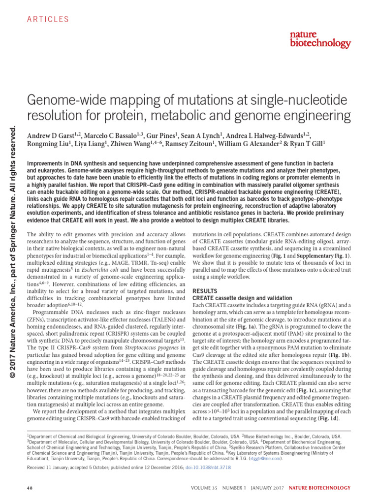 Genome-Wide Mapping of Mutations at Single-Nucleotide Resolution For Protein, Metabolic and | PDF