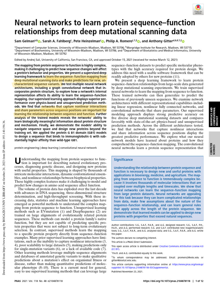 Neural Networks To Learn Protein Sequence-Function Relationships From Deep Mutational Scanning ...