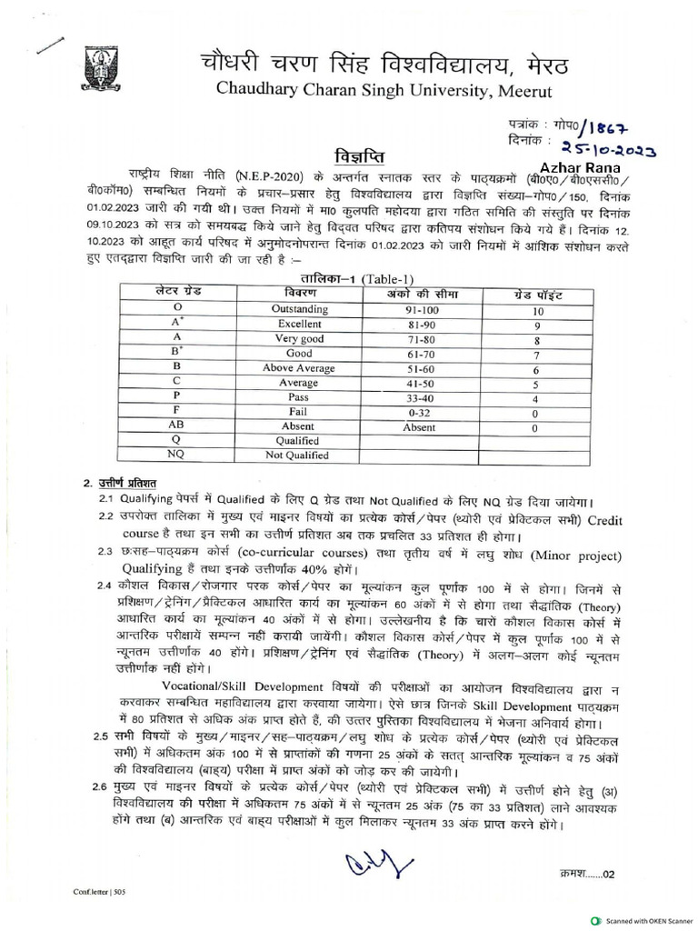 NEP UG Grading Rules-02 | PDF