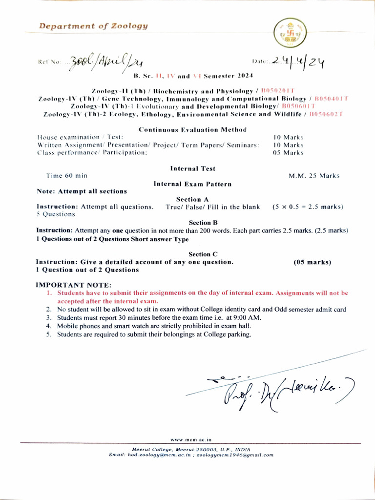 Internal Test Pattern | PDF | Zoology | Biology