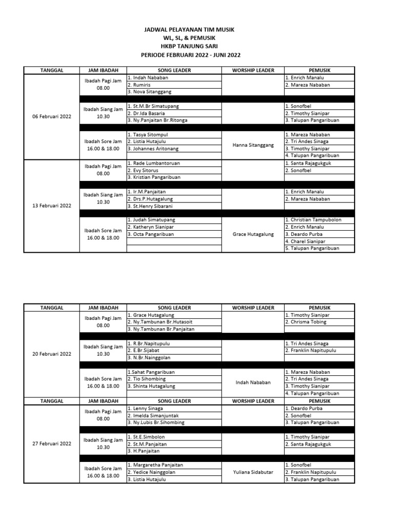 Jadwal SIe Musik Jan-Jun 2022 | PDF | Agama & Spiritualitas