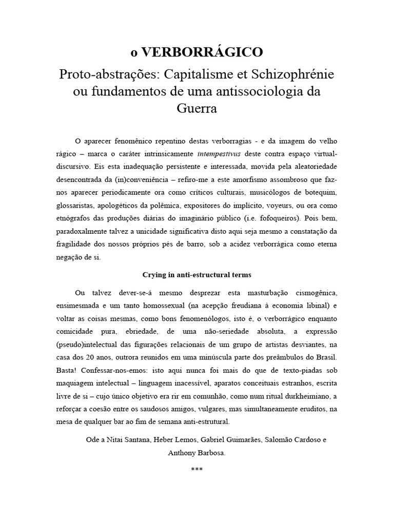 O VERBORRÁGICO - Capitalismo e Esquizofrenia | PDF | Estado | Sociologia