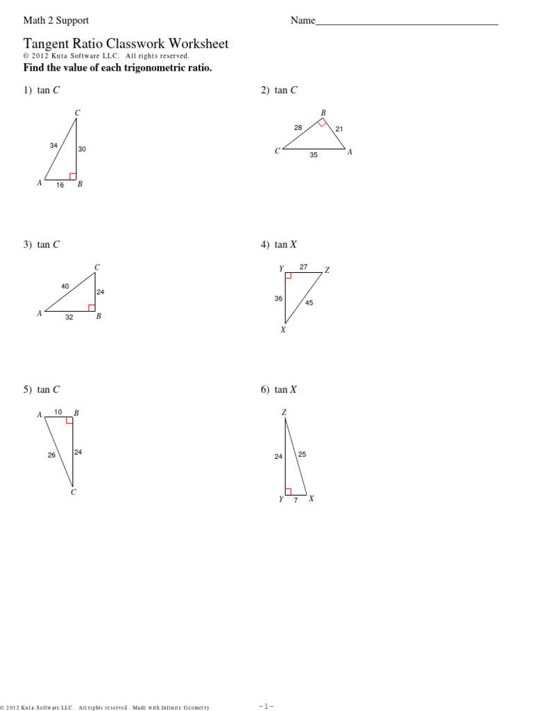 Tangent Ratio Practice Sheet | PDF | Trigonometric Functions ...