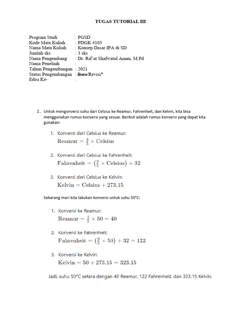 Tugas Tutorial Iii Konsep Dasar Ipa | PDF | Sains & Matematika