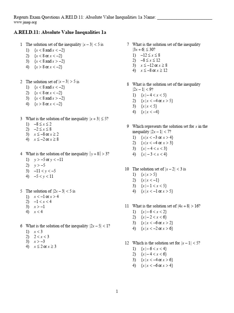 A REI D 11 AbsoluteValueInequalities1a | PDF | Real Number | Inequality ...