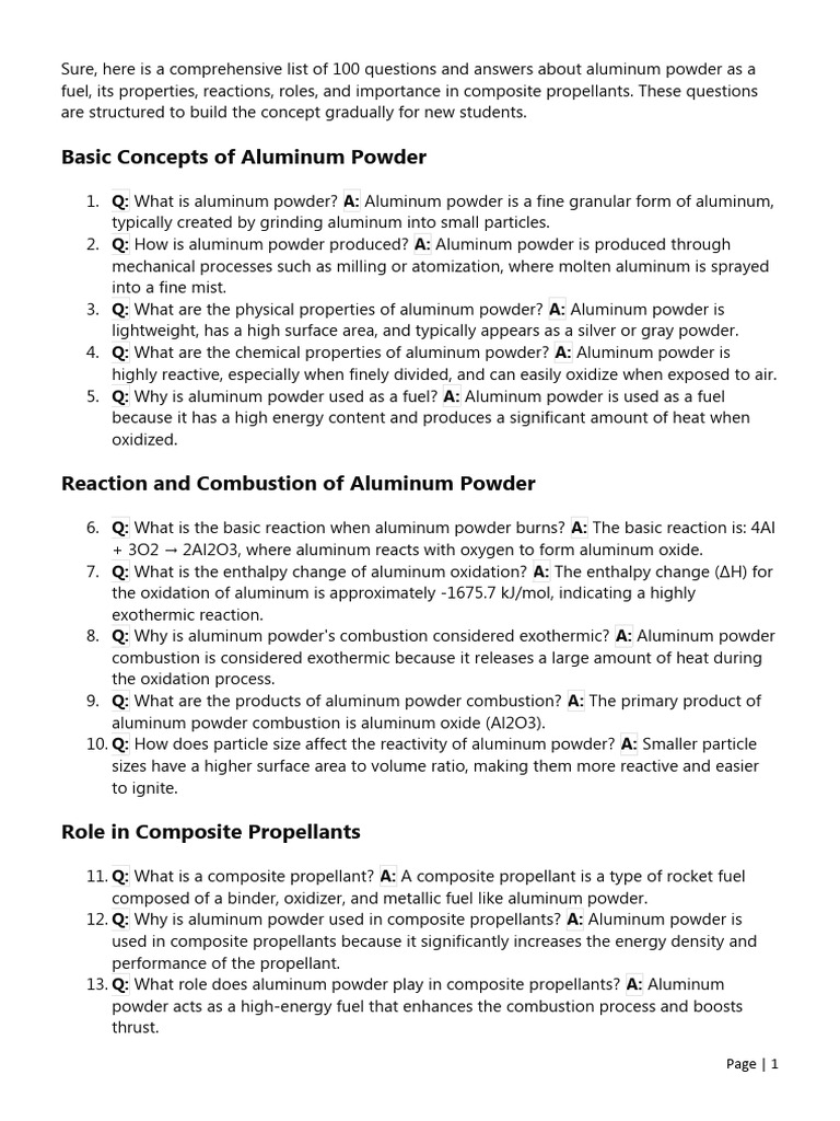 Aluminum Powder | Download Free PDF | Rocket Propellant | Combustion