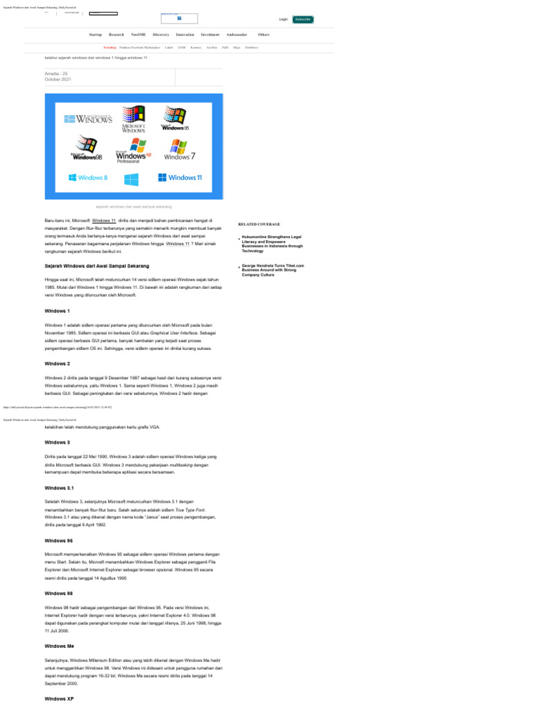 Sejarah Windows Dari Awal Sampai Sekarang DailySocialid | PDF