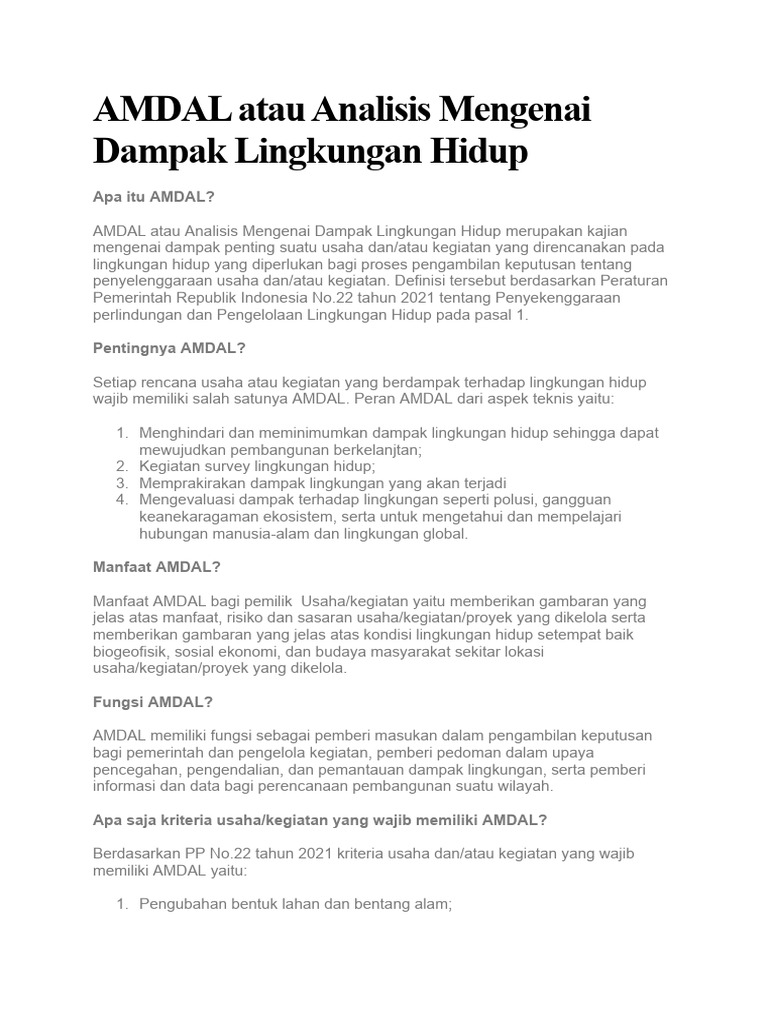 AMDAL Atau Analisis Mengenai Dampak Lingkungan Hidup | PDF | Sains & Matematika