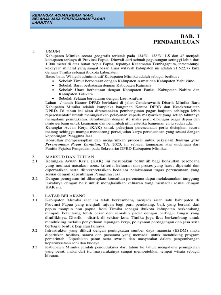 KAK Prc. Pagar Lanjutan Kantor DPRD | PDF