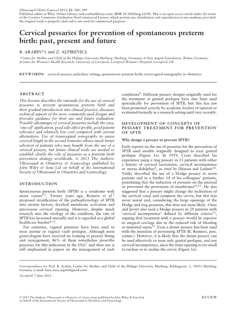 ARABIN - Cervical Pessaries For Prevention of Spontaneous Preterm Birth ...