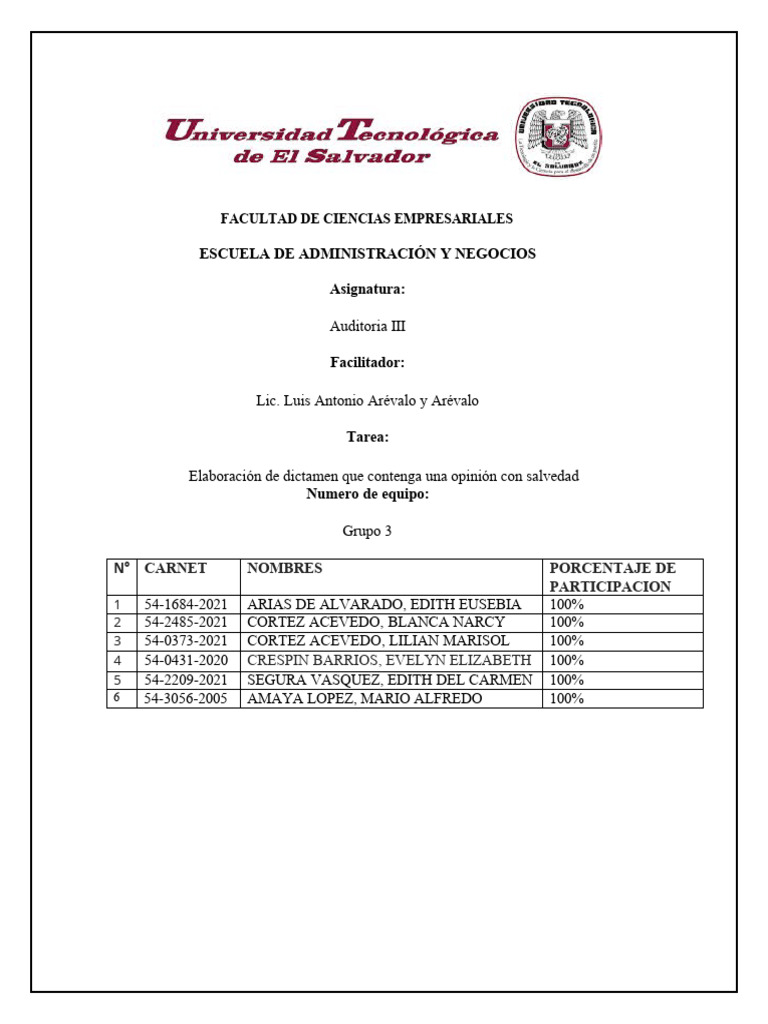 Elaboración de Dictamen Que Contenga Una Opinión Con Salvedad | PDF ...