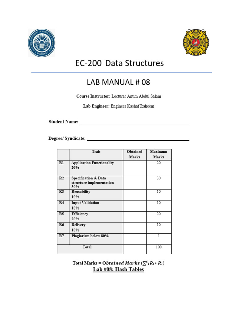 Lab08 - DS - Hash Tables | PDF | Algorithms | Computer Programming