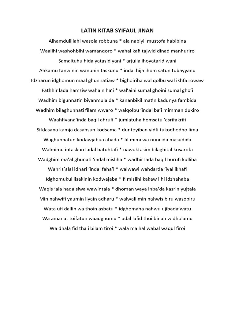 Latin Kitab Syifaul Jinan | PDF