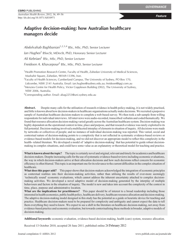 Adaptive Decision-Making - How Australian Healthcare Managers Decide ...