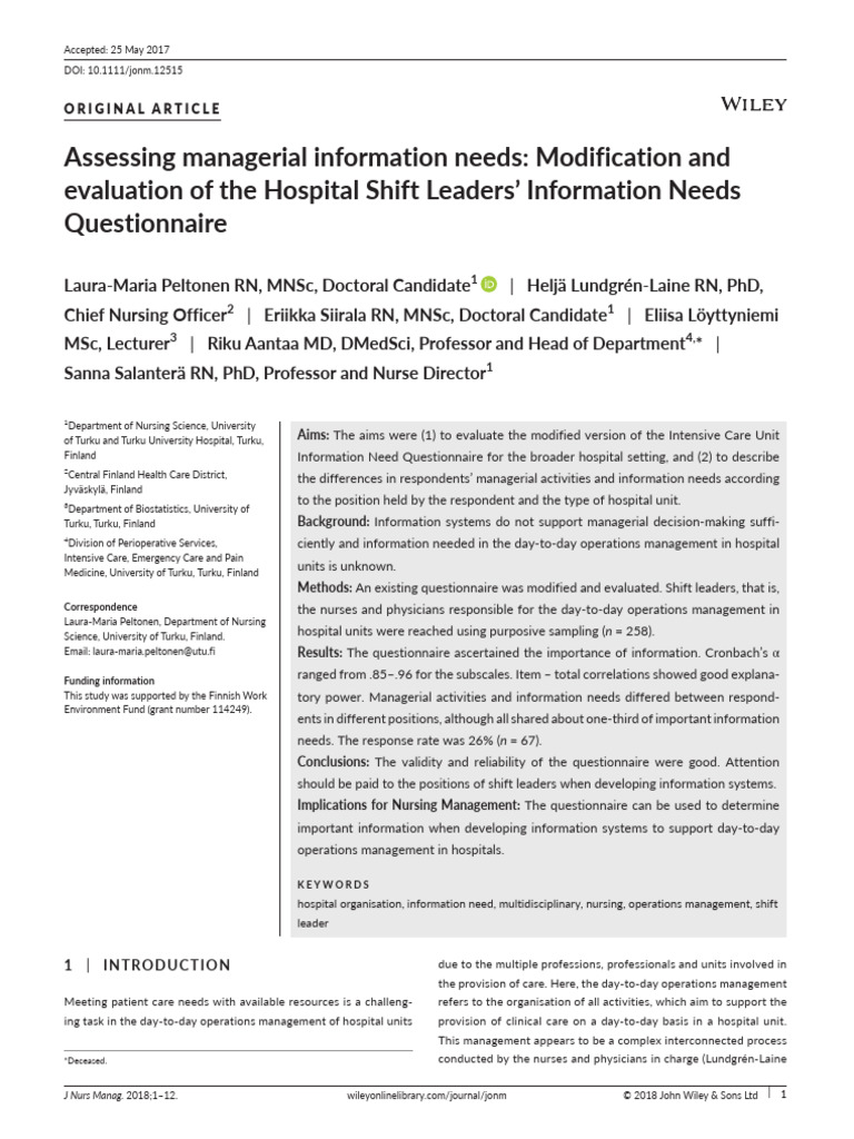Hospital Shift Leaders' Info Needs Assessment | PDF | Nursing ...