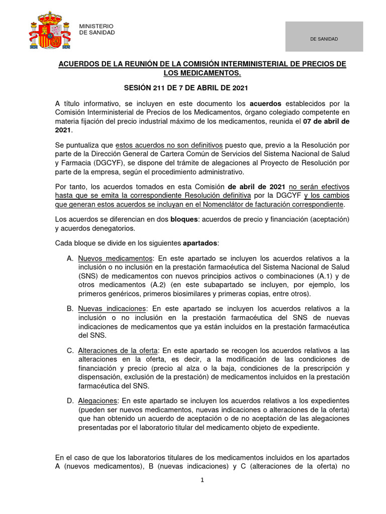 Acuerdos de Precios de Medicamentos 2021 | PDF | Medicamentos con receta | Farmacia