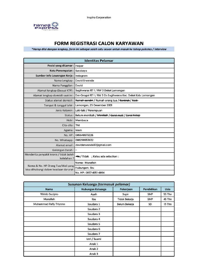 HR Form Registrasi | PDF