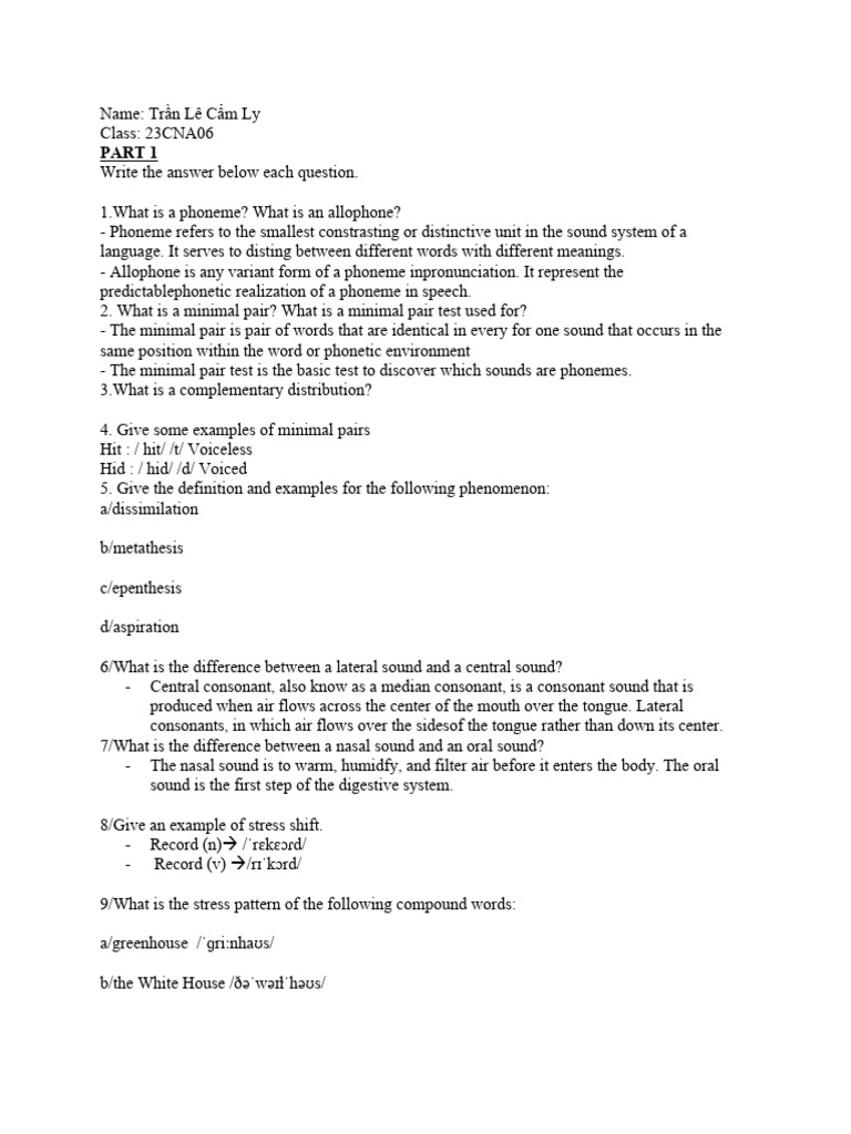 Assignment 7 Pdf Phonetics Phoneme