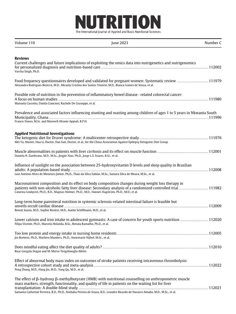 Table of Contents 2023 Nutrition | PDF | Medical Specialties | Clinical ...
