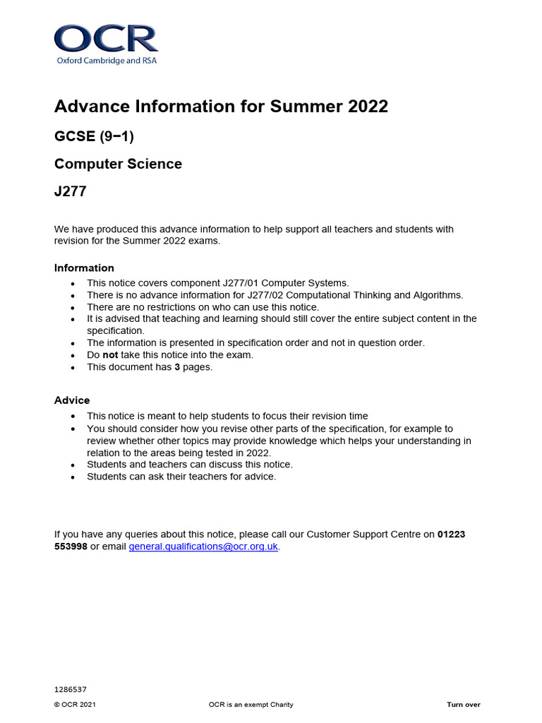 J277 GCSE Computer Science Advance Information - Jun2022 | Download Free PDF | Computer Network ...