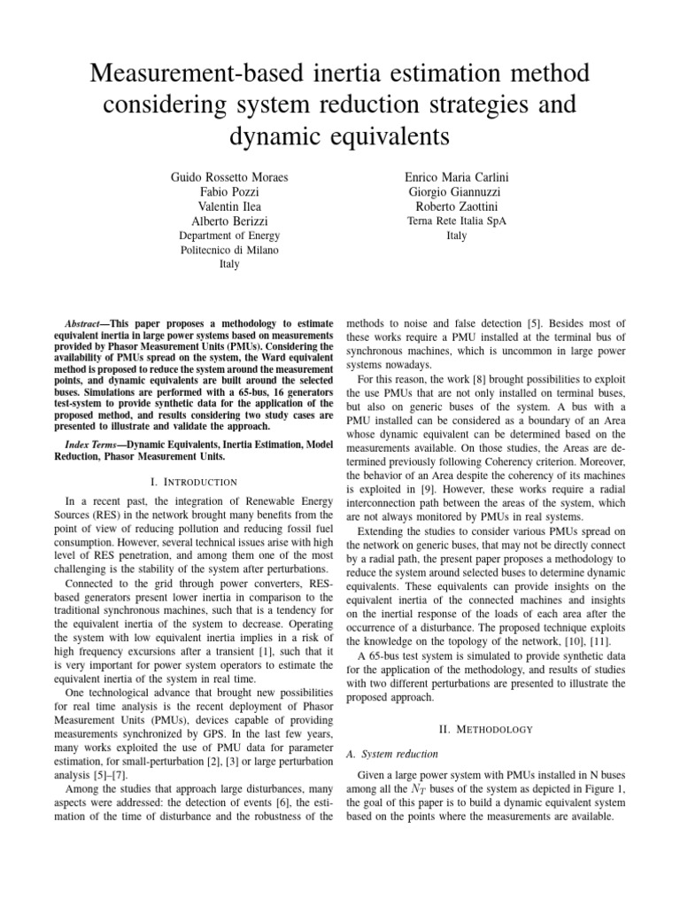 Measurement Based Inertia Estimation Method Considering System Reduction Strategies And Dynamic
