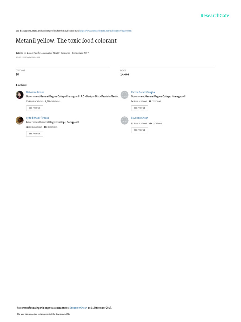 16 Metanil Yellow The Toxic Food Colorant | PDF | Epithelium | Dye