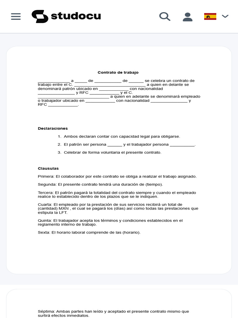 Formato de Contrato de Trabajo para Principiantes - Contrato de Trabajo ...