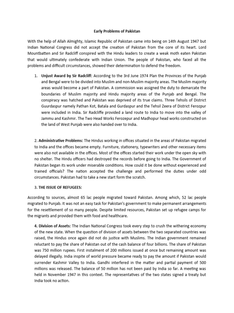 Initial Problems of Pakistan.2222222 | PDF | Pakistan | Partition Of India