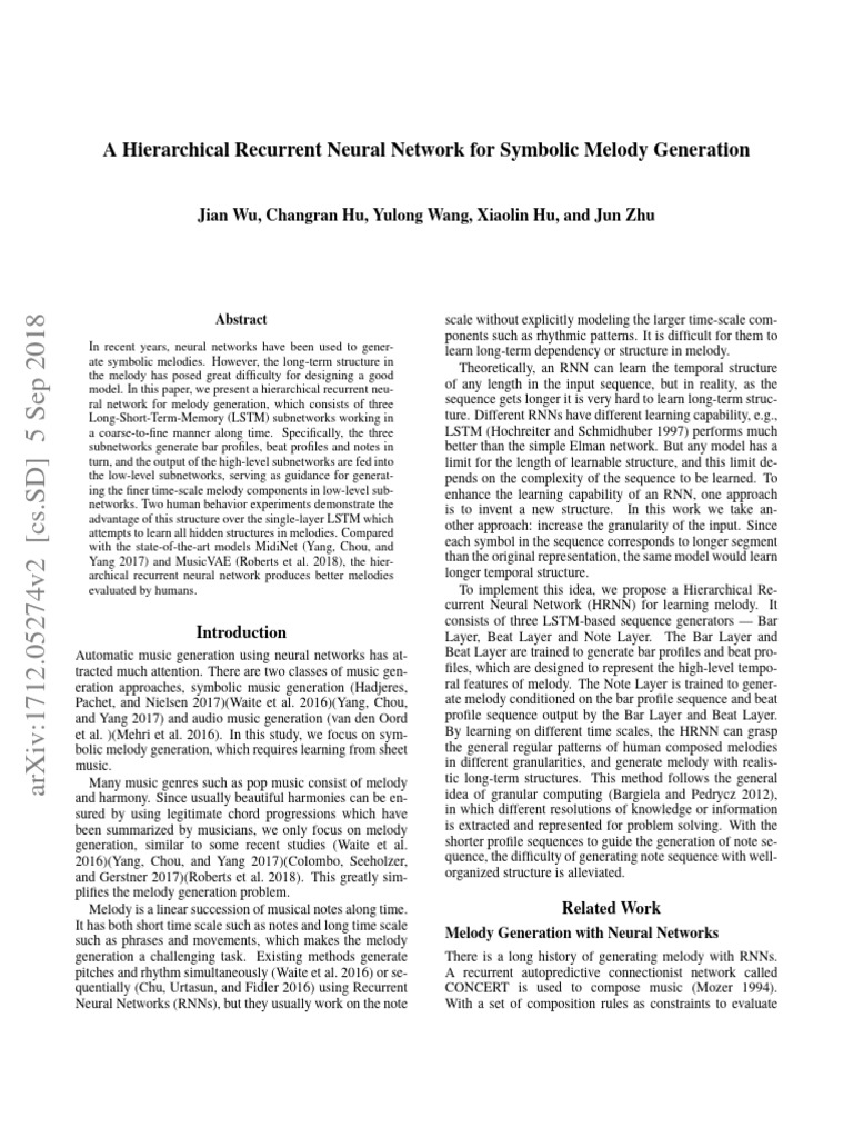 A Hierarchical Recurrent Neural Network For Symbolic Melody Generation | PDF | Artificial Neural ...