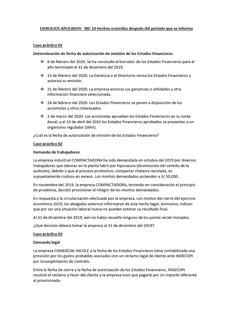 Ejercicios Aplicados Nic 10 | Descargar gratis PDF | Business | Estado ...