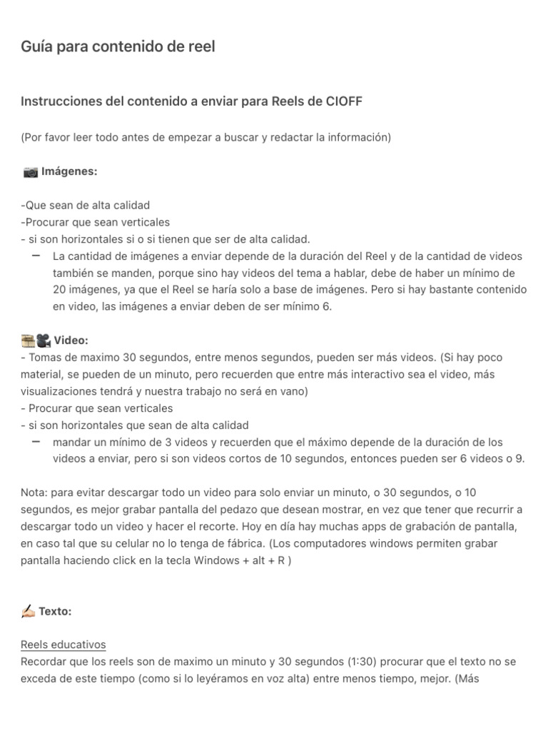 Guía para Contenido de Reel | PDF | Vídeo