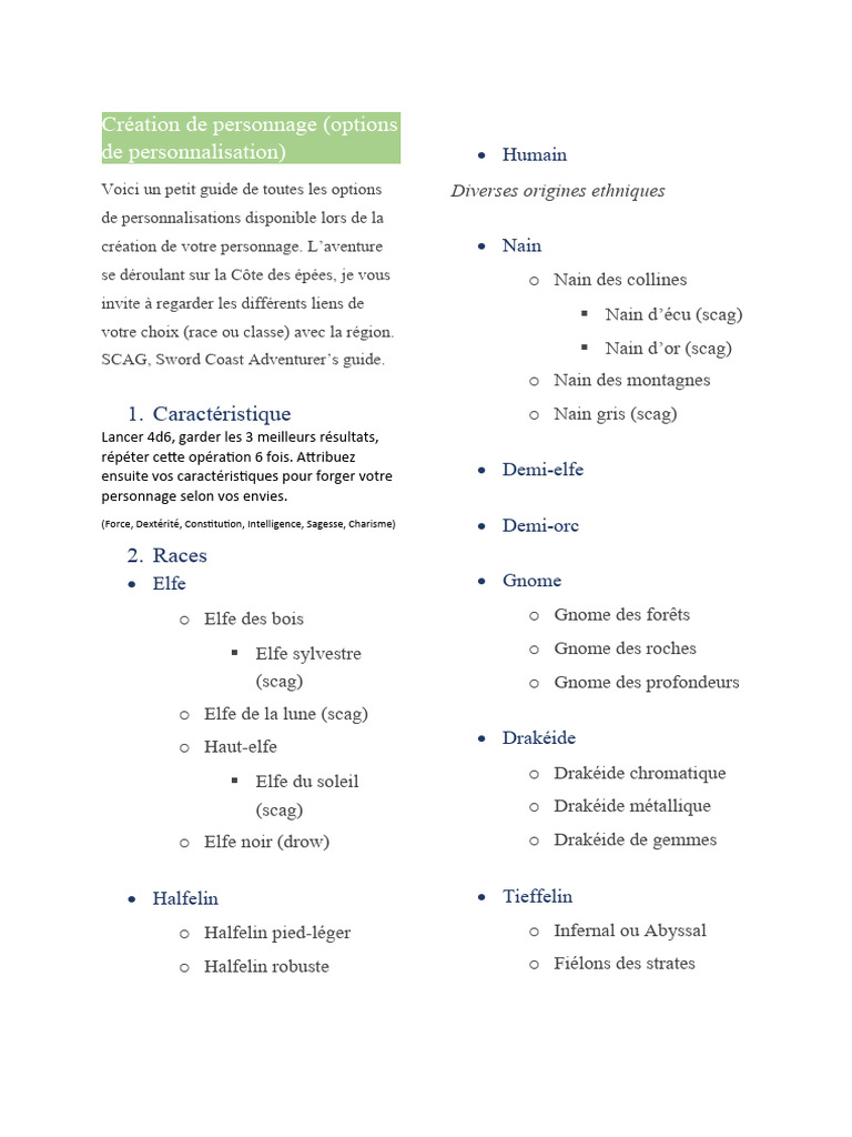 Options de création de personnage D&D 5 | PDF | Elfe | Bibliothèques