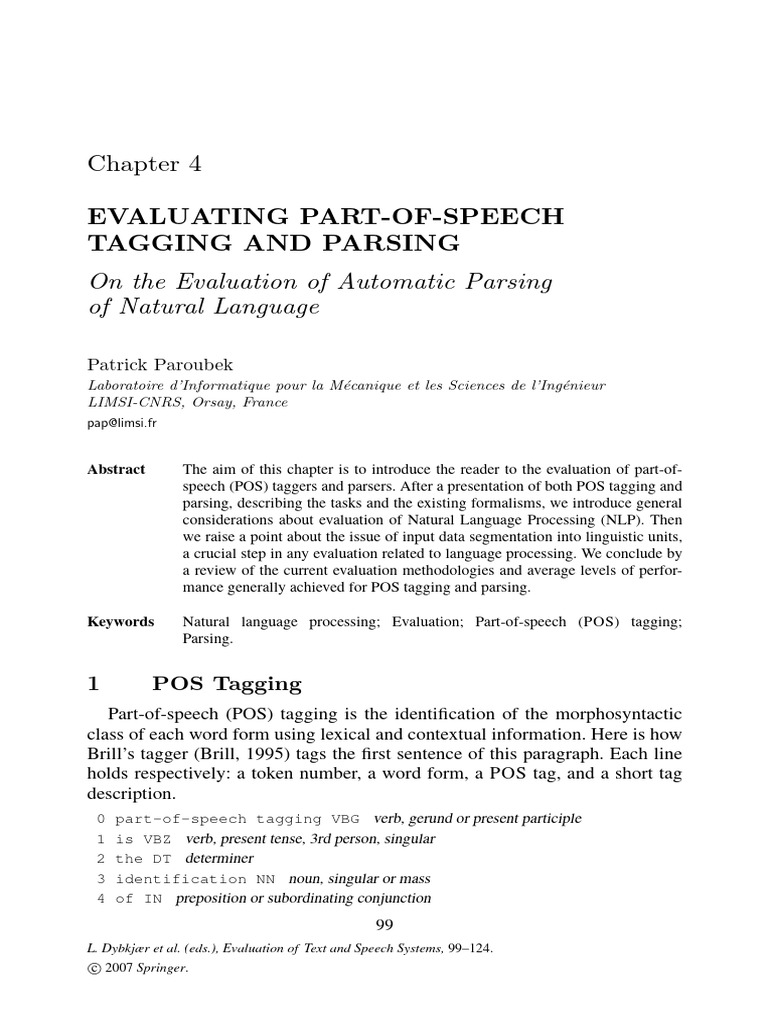 Evaluating Part Of Speech Tagging And Parsing Pdf Parsing Part Of Speech