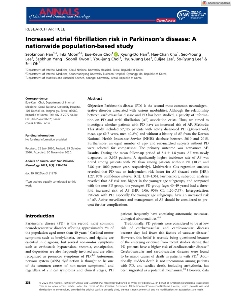 Ann Clin Transl Neurol - 2021 - Han - Increased Atrial Fibrillation Risk in Parkinson S Disease ...