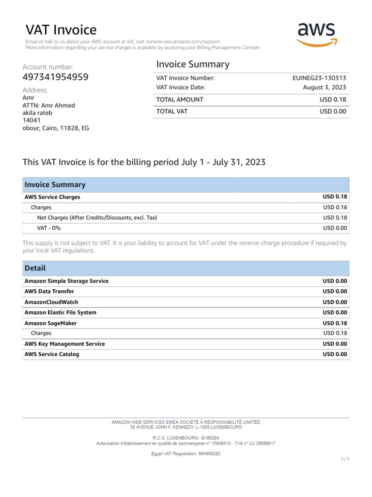 AWS VAT Invoice Summary | PDF | Amazon Web Services | Value Added Tax