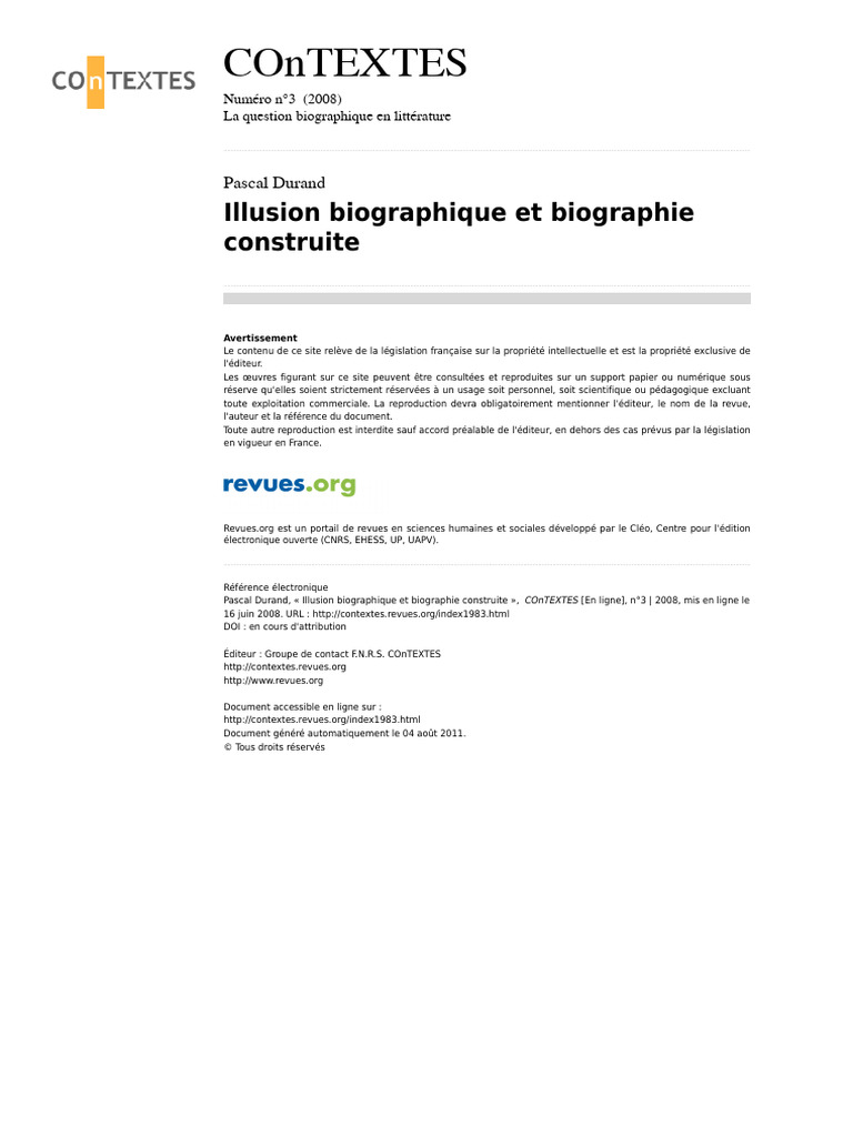 Illusion Biographique Et Biographie Construite | PDF