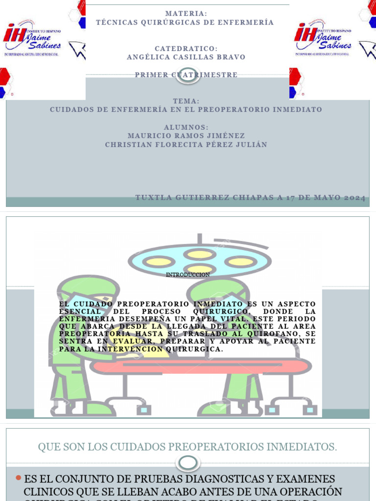 CUIDADOS de ENFERMERIA Preoperatorio Inmediato | PDF | Enfermería ...
