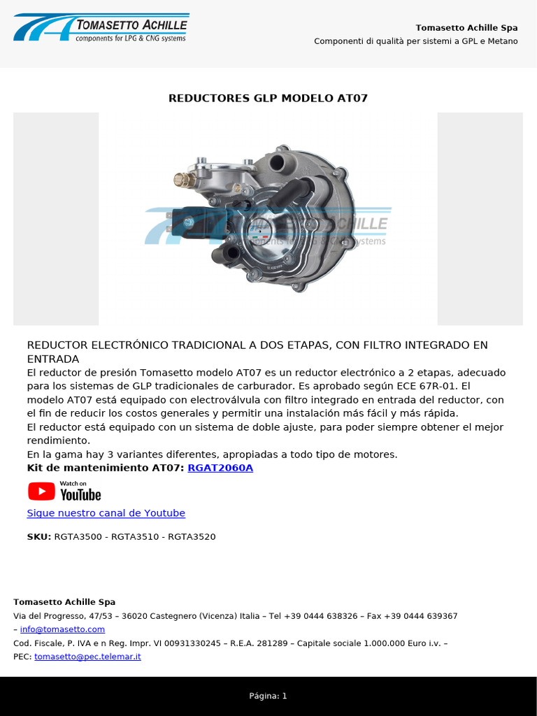 Reductores GLP Modelo At07 | PDF