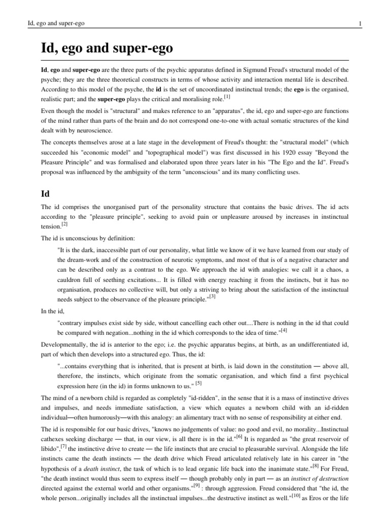 Id, Ego, and Super-Ego (Wiki) | PDF | Id | Psychoanalytic Theory