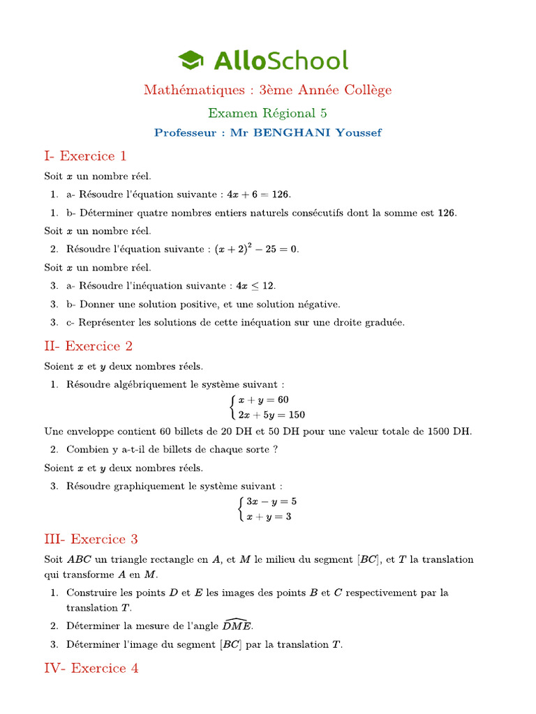 Maths 3ac Examen Regional 5 1 | PDF