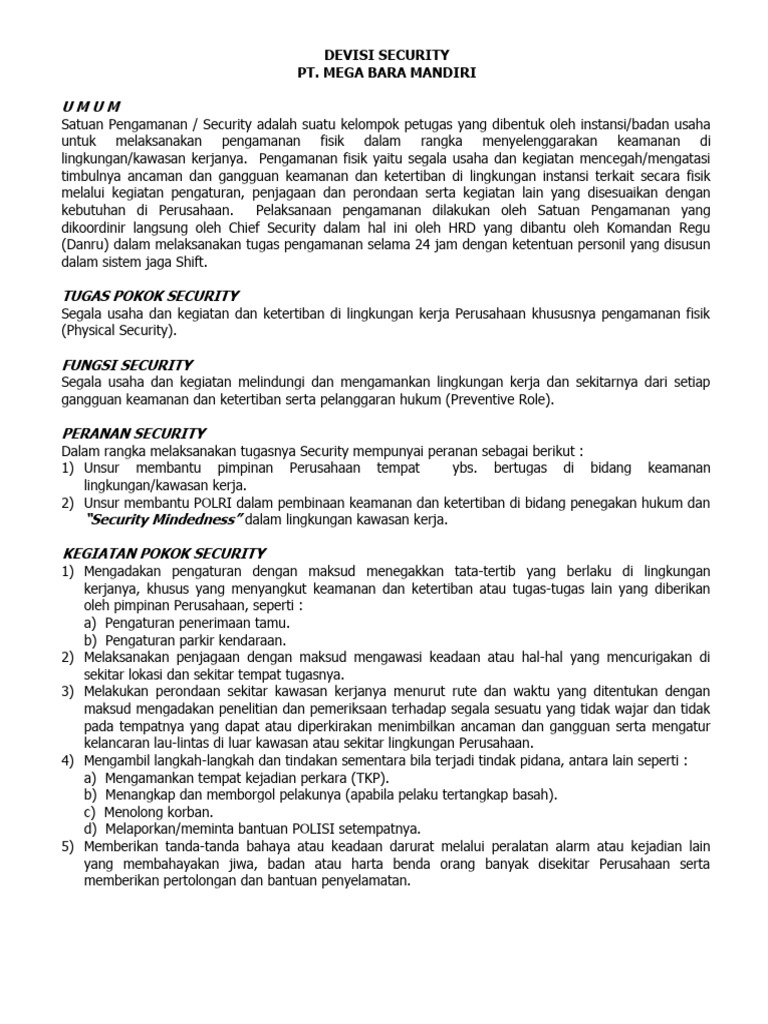 Tugas Dan Tanggungjawab Security | PDF