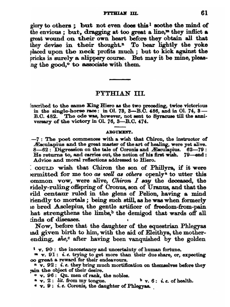 Pythian 3 Prose The Odes of Pindar TR Lattimore | PDF