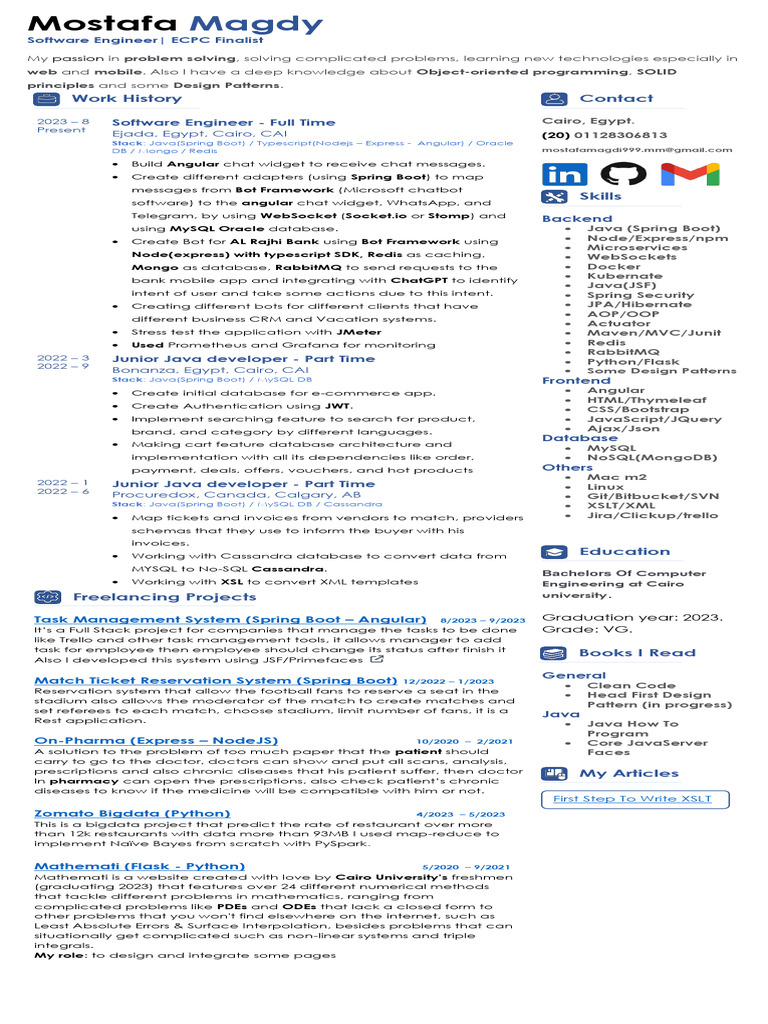 Mostafa Magdy - Software Engineer | Download Free PDF | My Sql | Information Technology